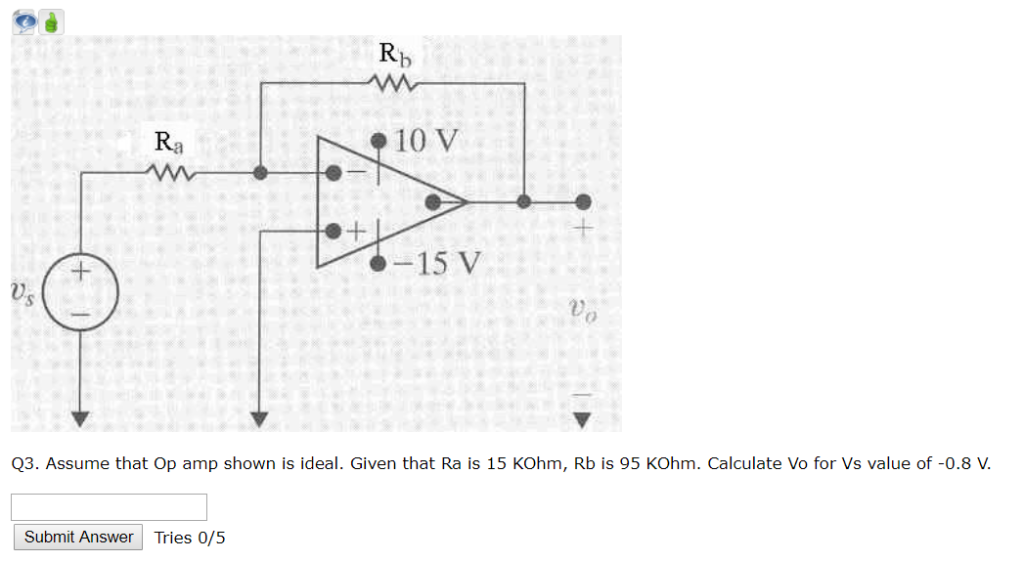 Solved Rb 10 V 15 V Ra 0 2) 0 Q3. Assume that Op amp shown | Chegg.com