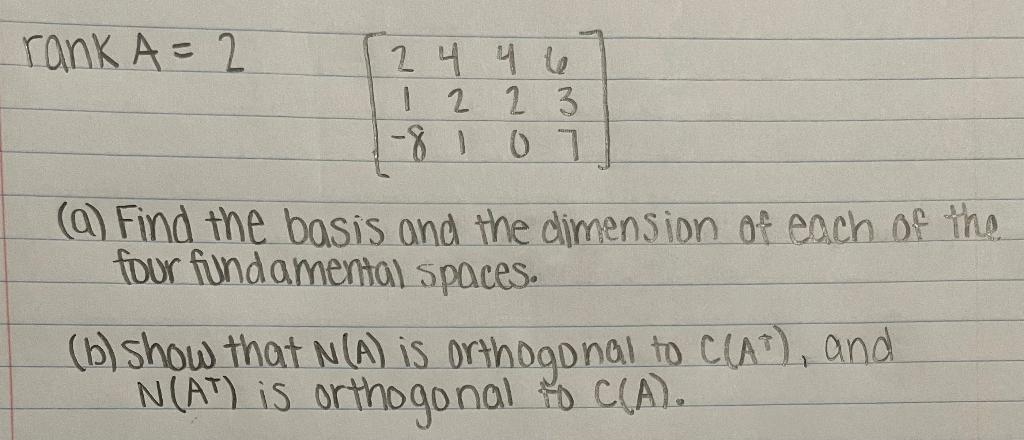 Solved rank A=2 2 4 4 6 1 2 2 3 -8 1 0 (a) Find the basis | Chegg.com