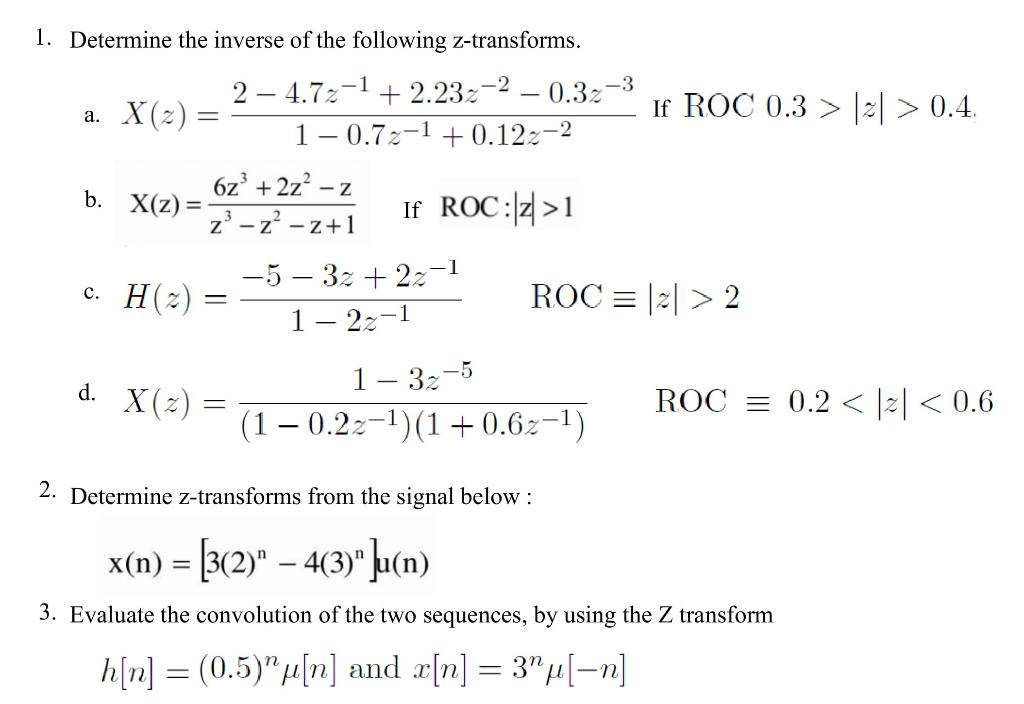 Solved 1. Determine the inverse of the following | Chegg.com