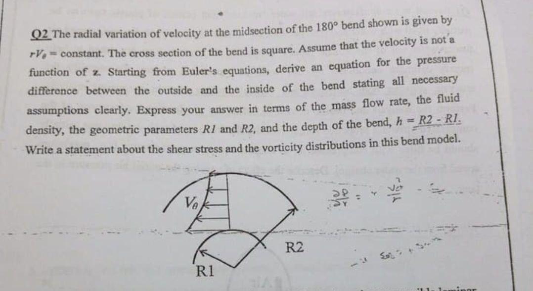 Solved Q2 The radial variation of velocity at the midsection | Chegg.com