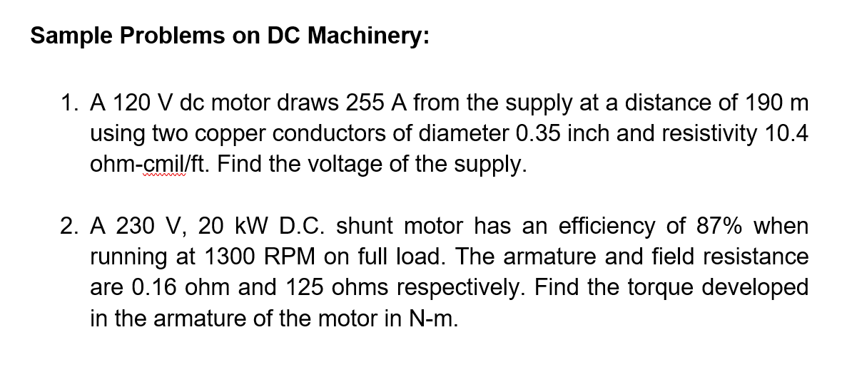 Solved Sample Problems on DC Machinery: 1. A 120 V dc motor | Chegg.com