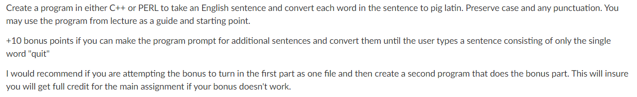 Solved Create a program in either C++ or PERL to take an | Chegg.com