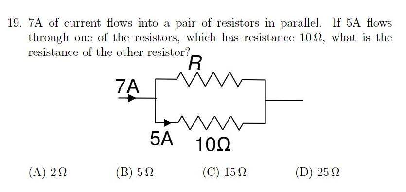 Solved 19. 7A of current flows into a pair of resistors in | Chegg.com