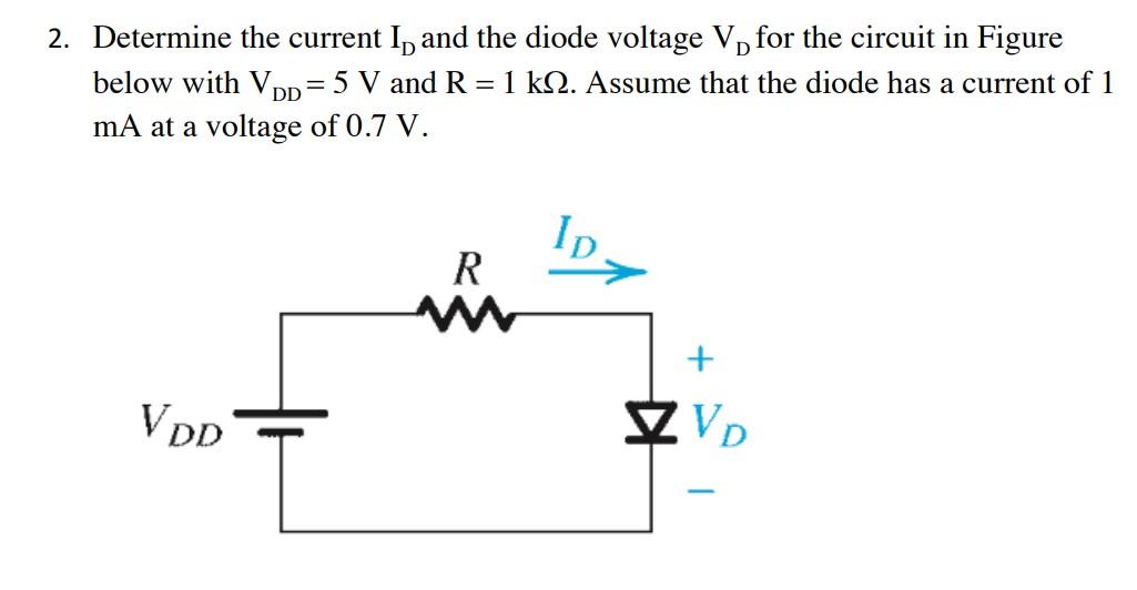 [Solved]: D 2. Determine the current I, and the diode volt