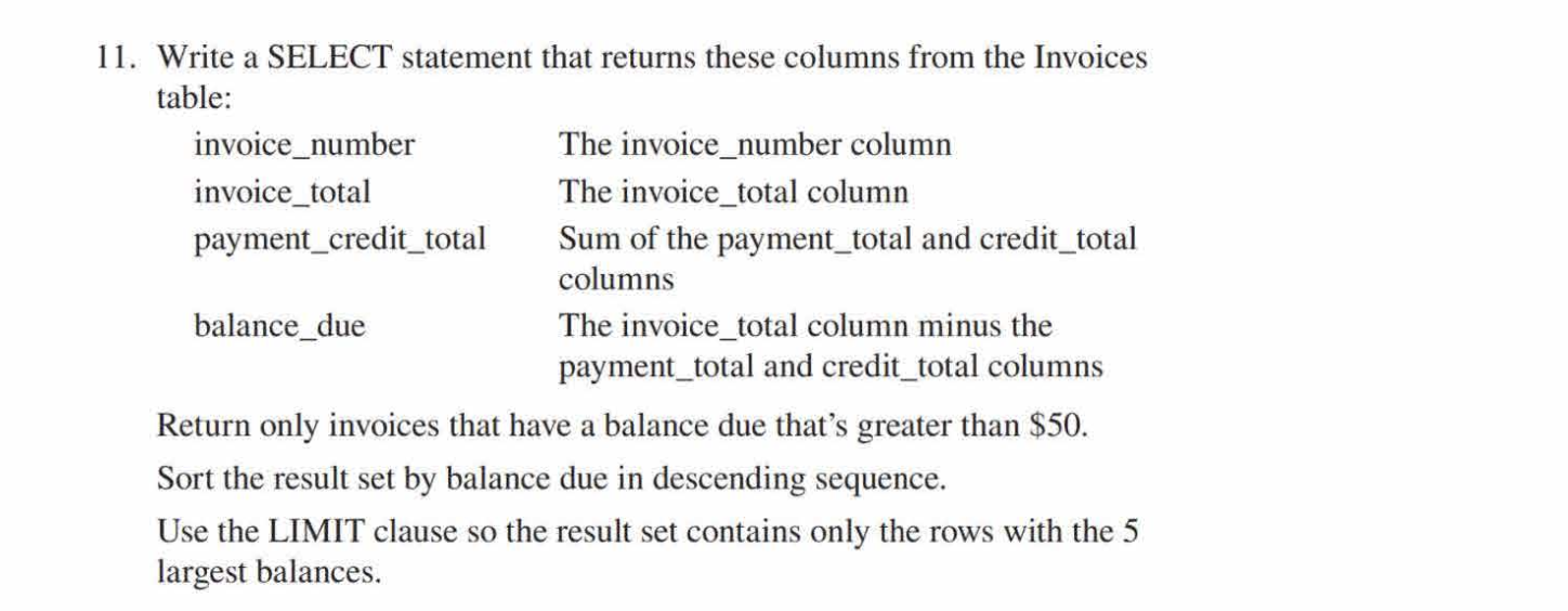 Solved 11 Write A Select Statement That Returns These 