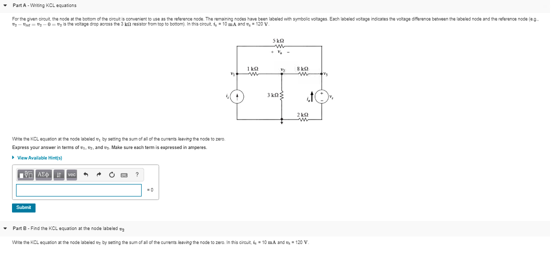 Solved Part A Writing Kcl Equations For The Given Circuit 7776