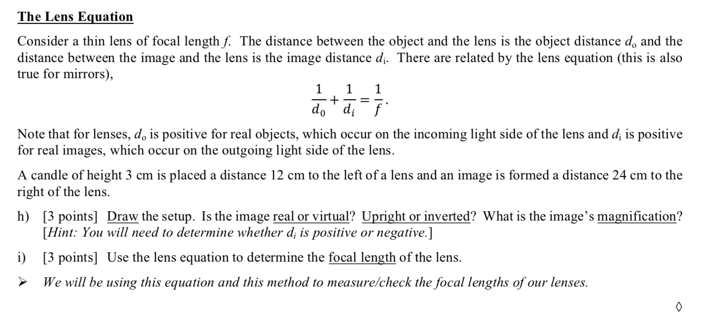 Solved The Lens Equation Consider a thin lens of focal | Chegg.com