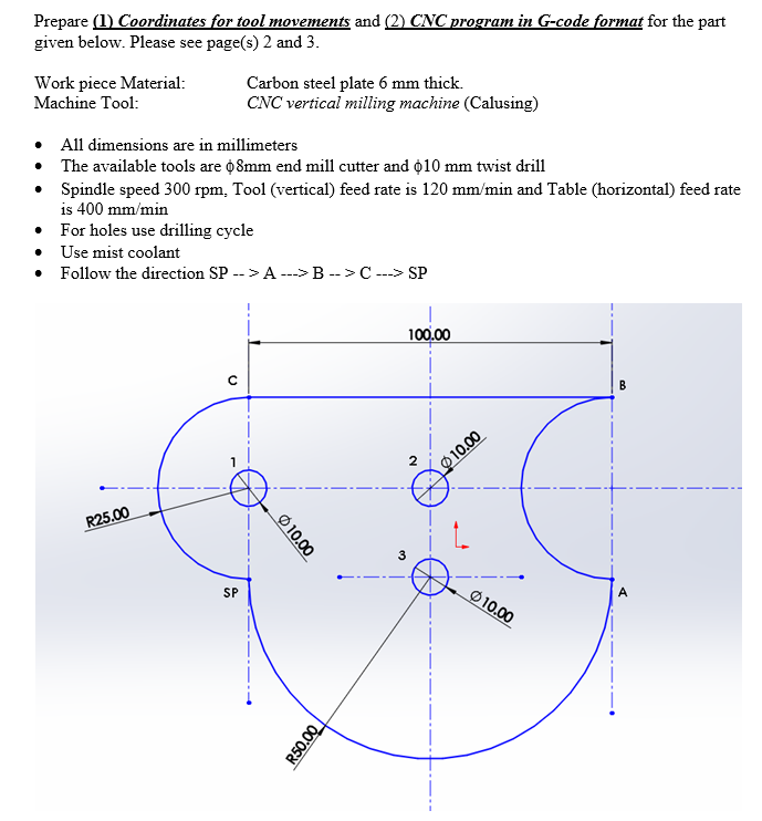 Solved Prepare (1) Coordinates for tool movements and (2)CNC | Chegg.com