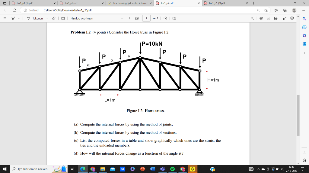 Problem I.2 (4 points) Consider the Howe truss in | Chegg.com