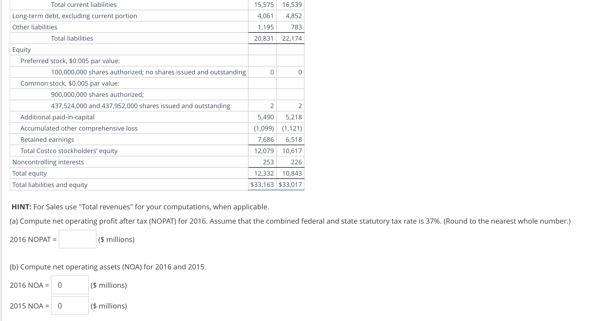 calculate RNOA) 2016 RNOA = % 2016 NOPM = 2016 NOAT = | Chegg.com