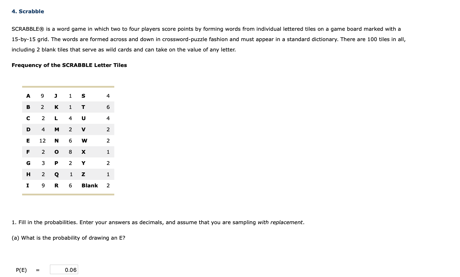 Solved 4. Scrabble SCRABBLE® is a word game in which two to | Chegg.com
