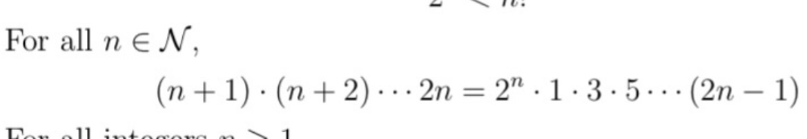 Solved Prove by induction, (n + 1) · (n + 2)· · · 2n = 2^n· | Chegg.com
