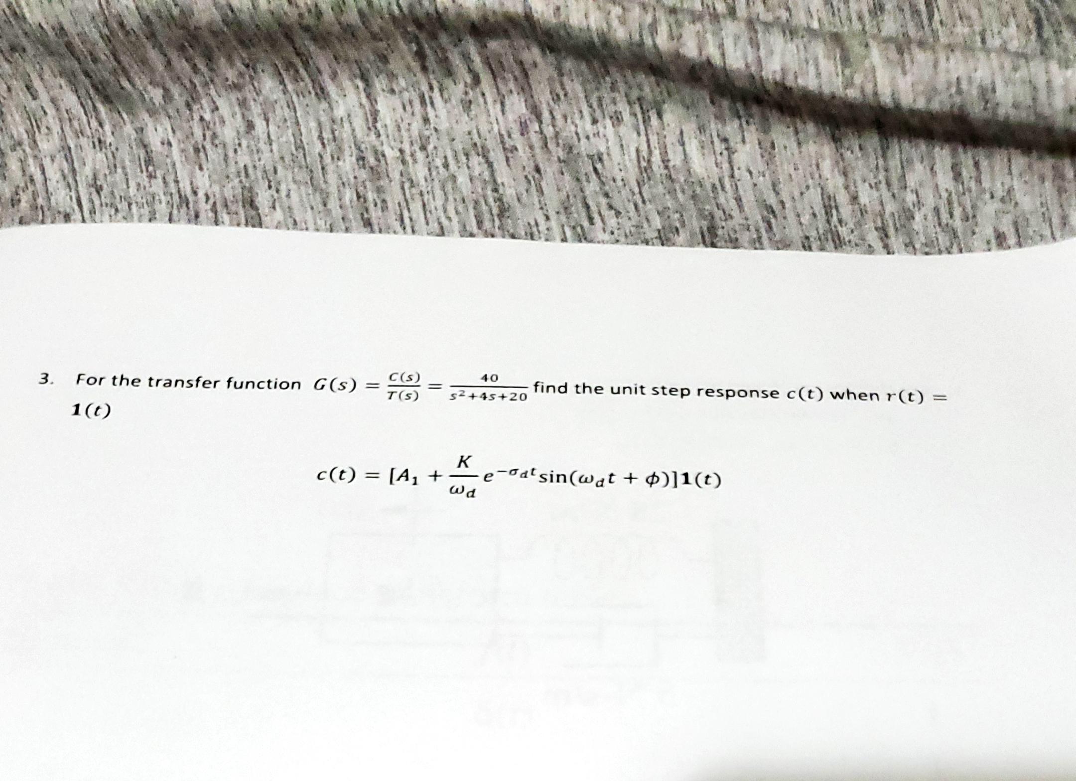 Solved 3. For the transfer function G(s)=T(s)C(s)=s2+4s+2040 | Chegg.com