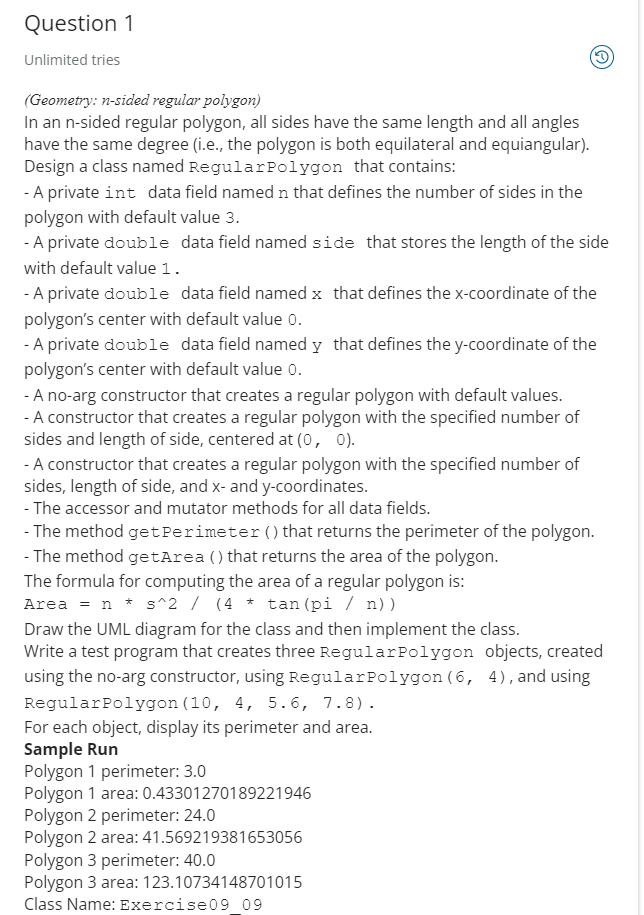 Solved Question 1 Unlimited tries (Geometry: n-sided regular | Chegg.com Solved Question 1 Unlimited tries (Geometry: n-sided regular | Chegg.com