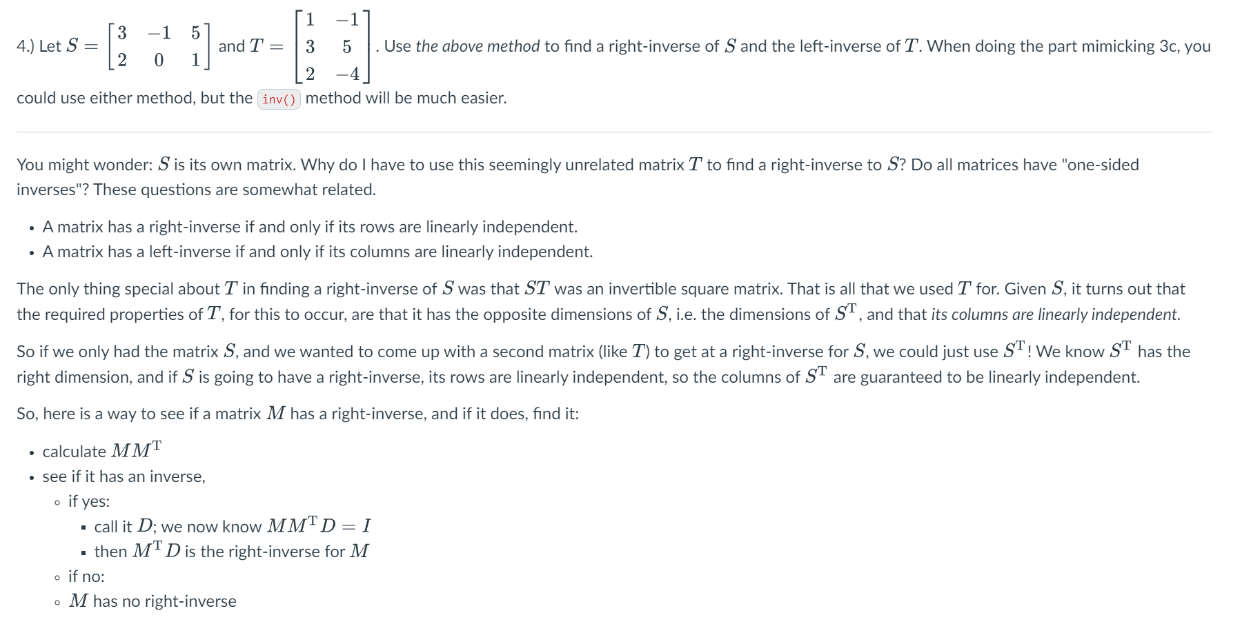 Solved 4.) ﻿Let S=[3-15201] ﻿and T=[1-1352-4]. ﻿Use the | Chegg.com