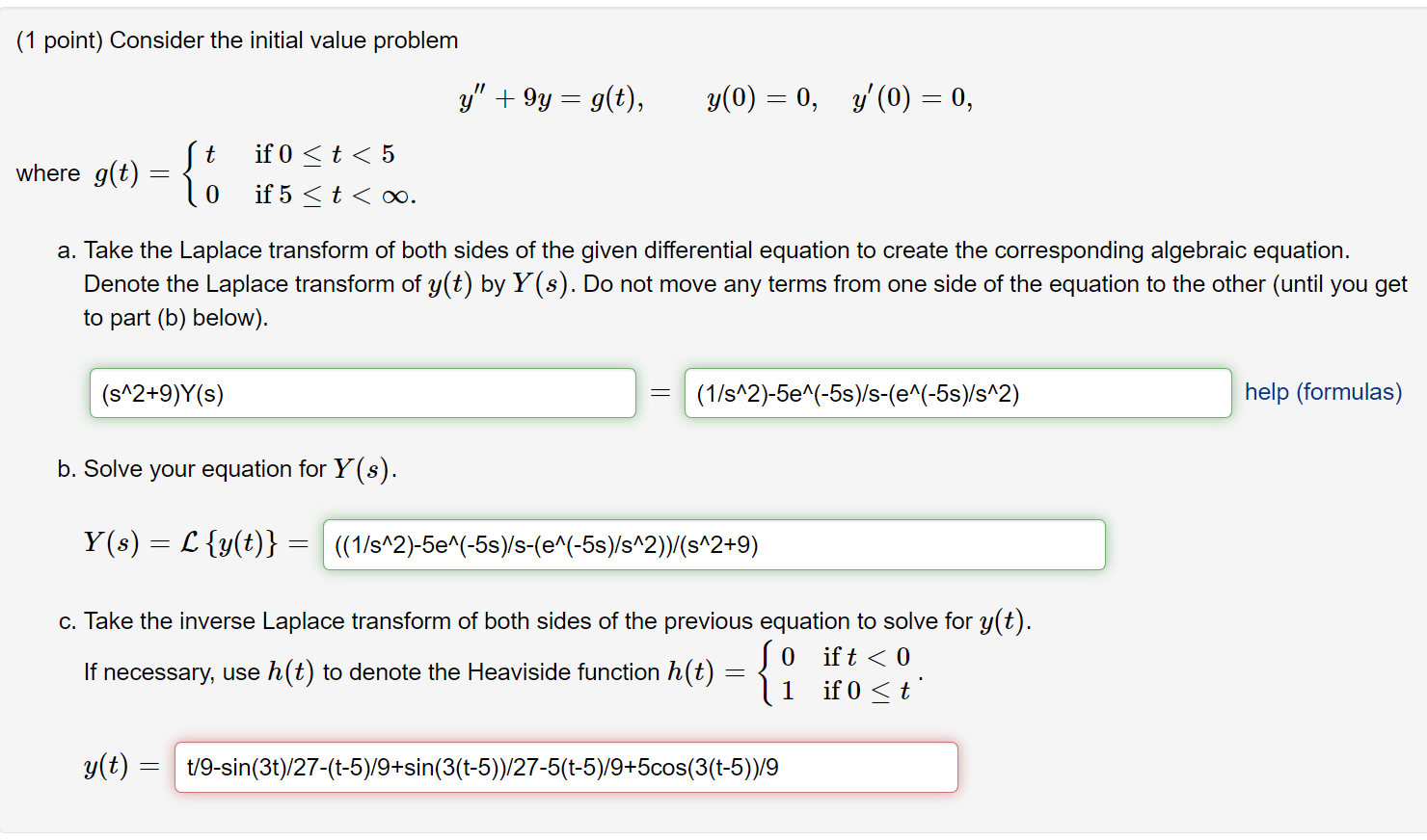 Solved (1 point) Consider the initial value problem y" + 9y | Chegg.com
