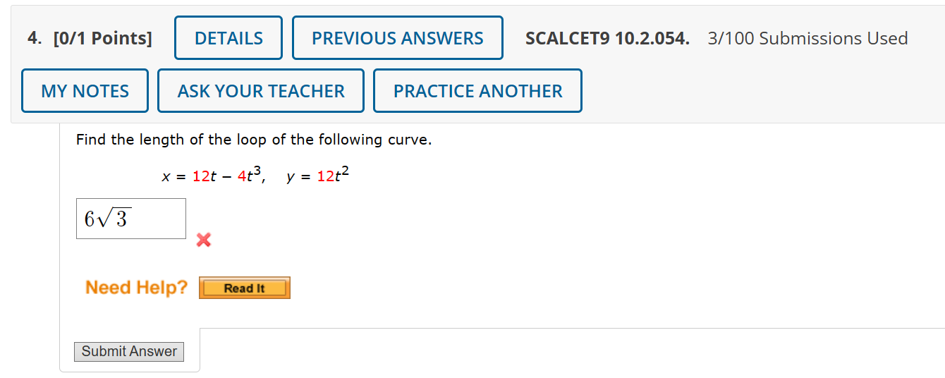 Solved 1 Points] SCALCET9 10.2.054. 3/100 Submissions Used | Chegg.com