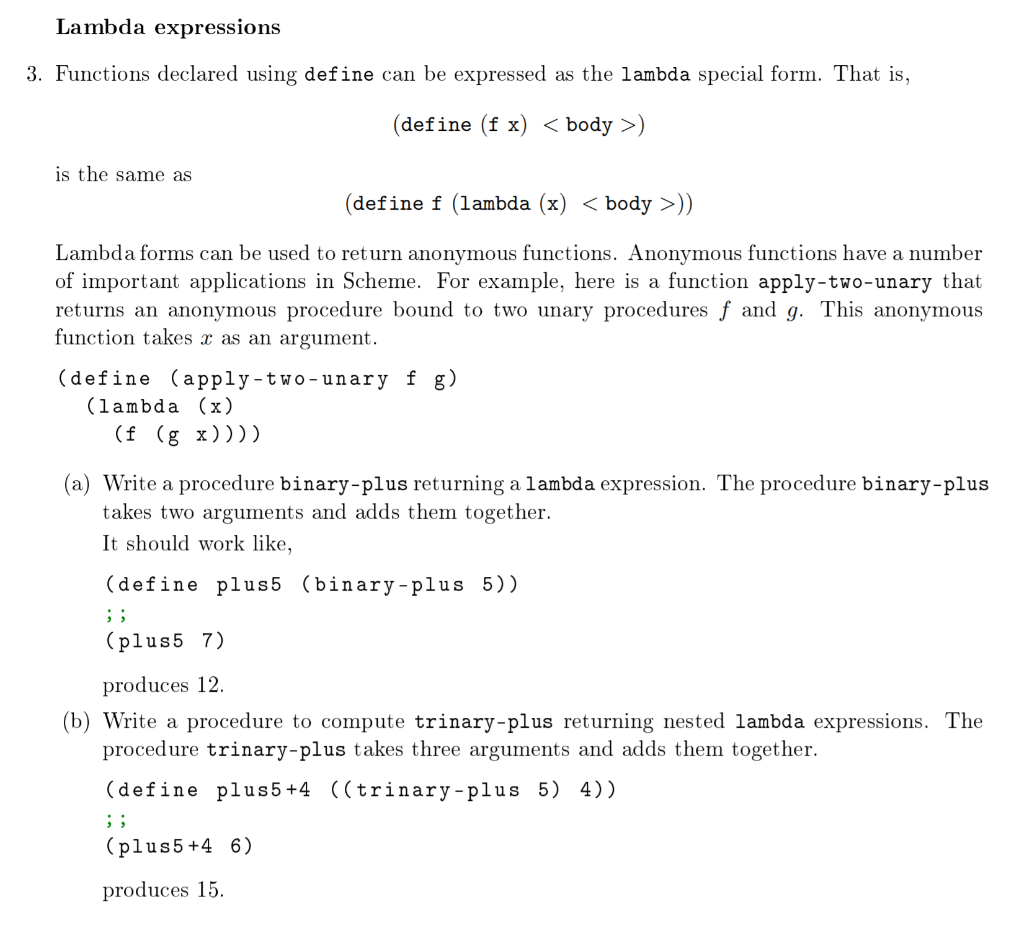 Lambda expressions 3. Functions declared using define | Chegg.com