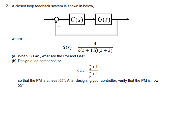 Solved 2. A closed loop feedback system is shown in below, | Chegg.com