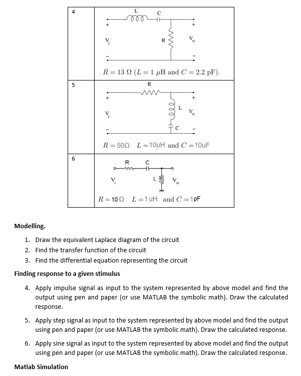 Solved I. Electrical Circuit Modelling and Simulation For a | Chegg.com