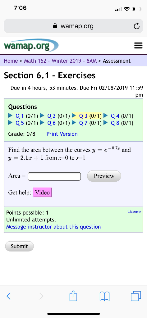 Solved 7:06 a wamap.org wamap.org Home > Math 152 Winter | Chegg.com