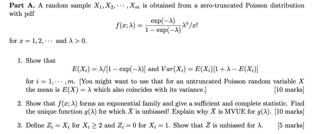 Solved Part A. A random sample X1, X2, ... , Xm is obtained | Chegg.com