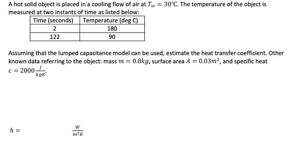 Solved A hot solid object is placed in a cooling flow of air | Chegg.com