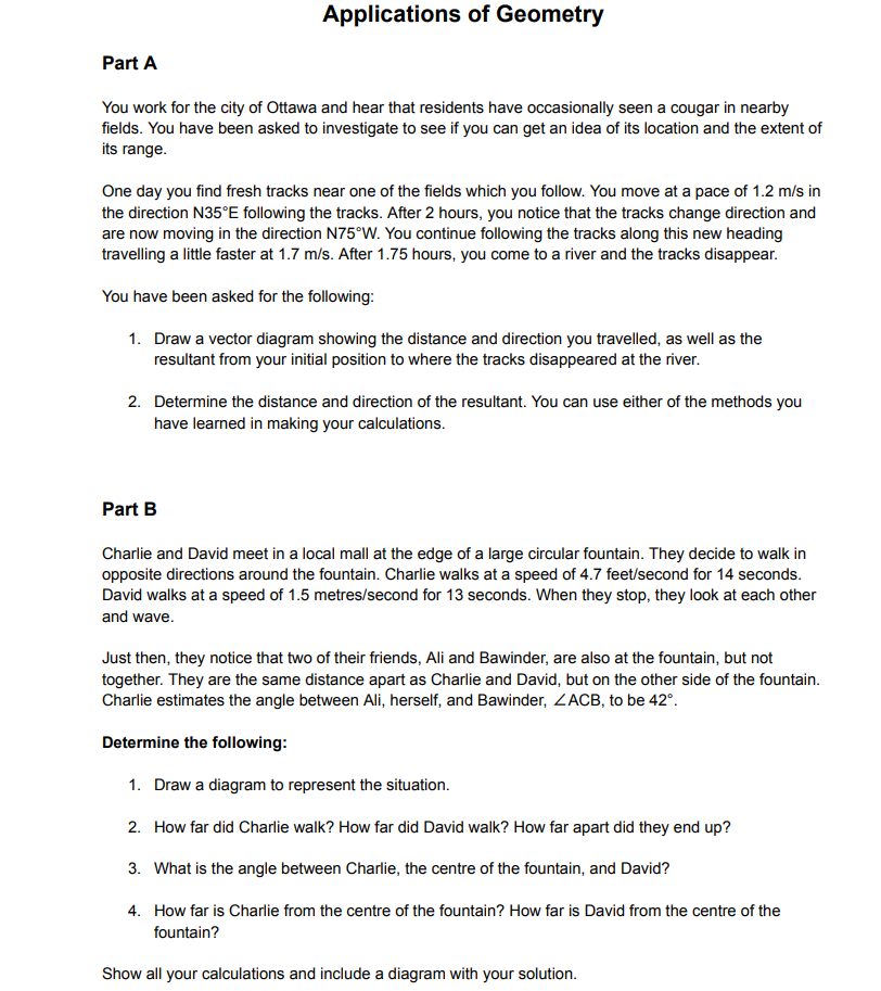 Solved Applications of GeometryPart AYou work for the city | Chegg.com