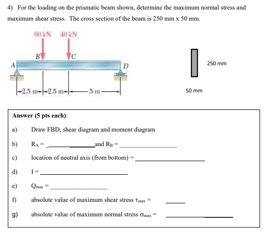 Solved 4) For the loading on the prismatic beam shown, | Chegg.com