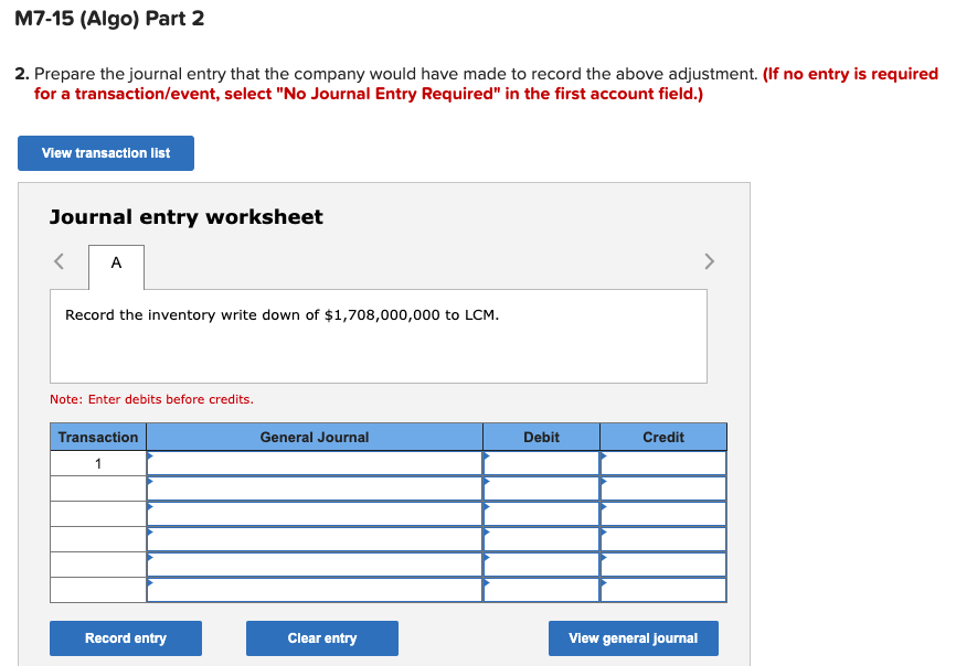 Solved Required information M7-15 (Algo) Preparing the | Chegg.com