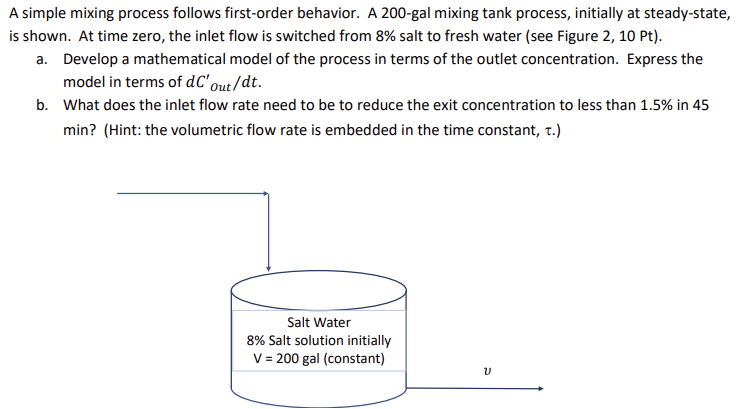 Solved A simple mixing process follows first-order behavior. | Chegg.com