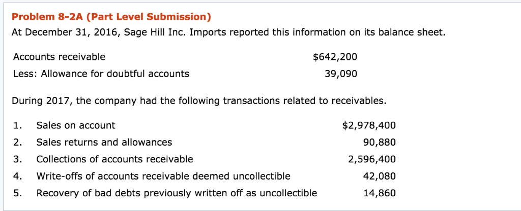 Solved Problem 8-2A (Part Level Submission) At December 31, | Chegg.com