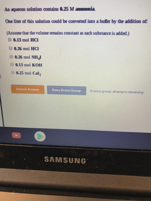Solved An aqueous solution contains 0.25 M ammonia. One | Chegg.com