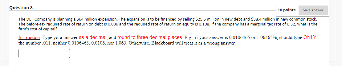 Solved The DEF Company is planning a $64 million expansion. | Chegg.com
