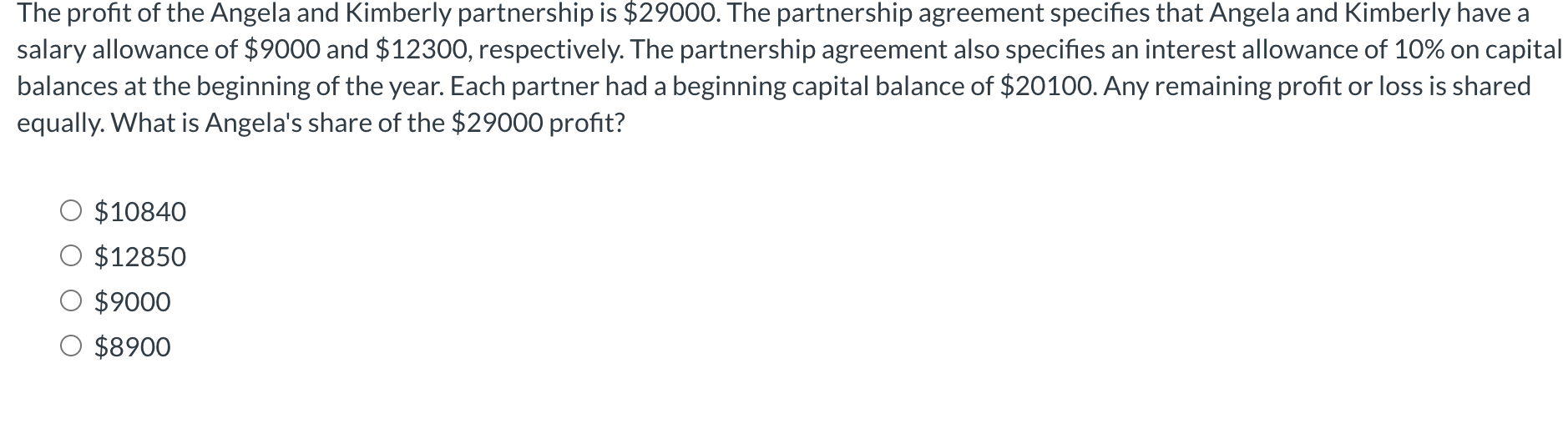 Solved The profit of the Angela and Kimberly partnership is | Chegg.com