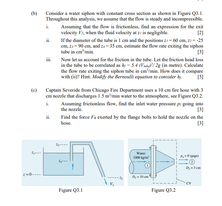 Solved (b) Consider a water siphon with constant cross | Chegg.com