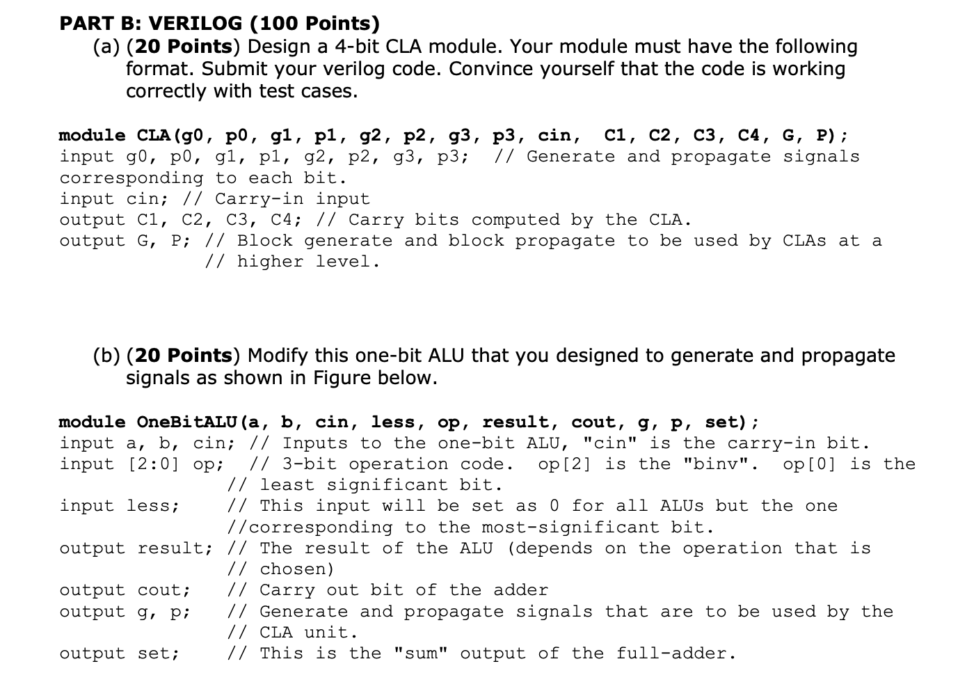 PART B: VERILOG (100 Points) (a) (20 Points) Design a | Chegg.com