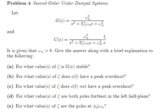 Solved Problem 4 Second-Order Under Damped Systems Let 52 + | Chegg.com