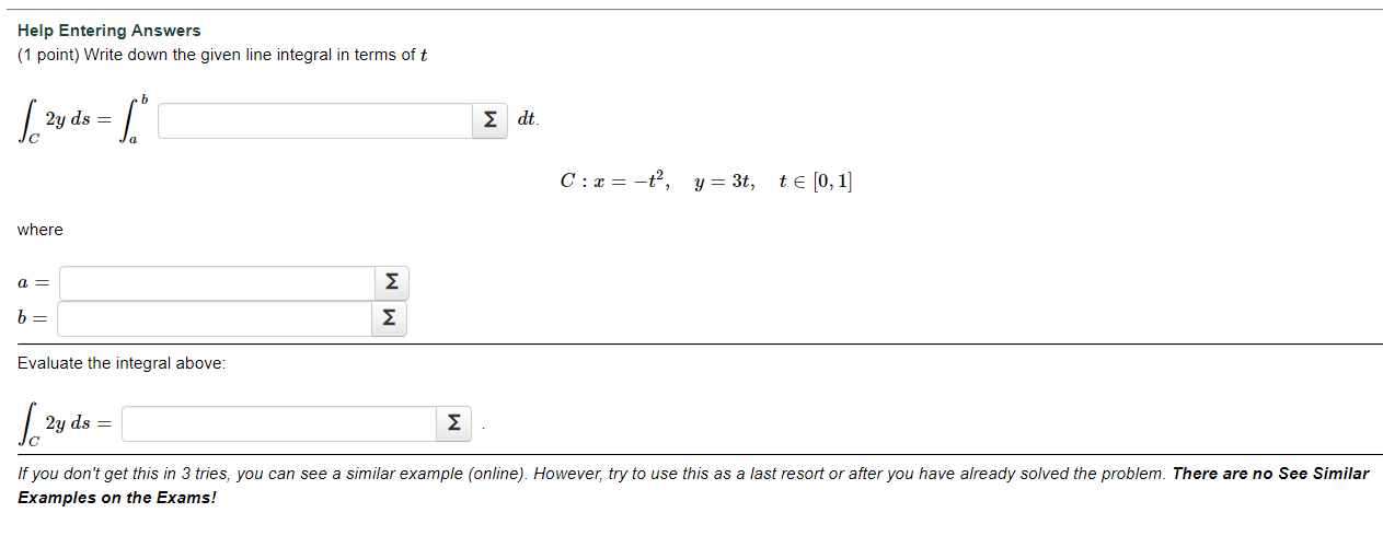 Solved Help Entering Answers (1 point) Write down the given | Chegg.com