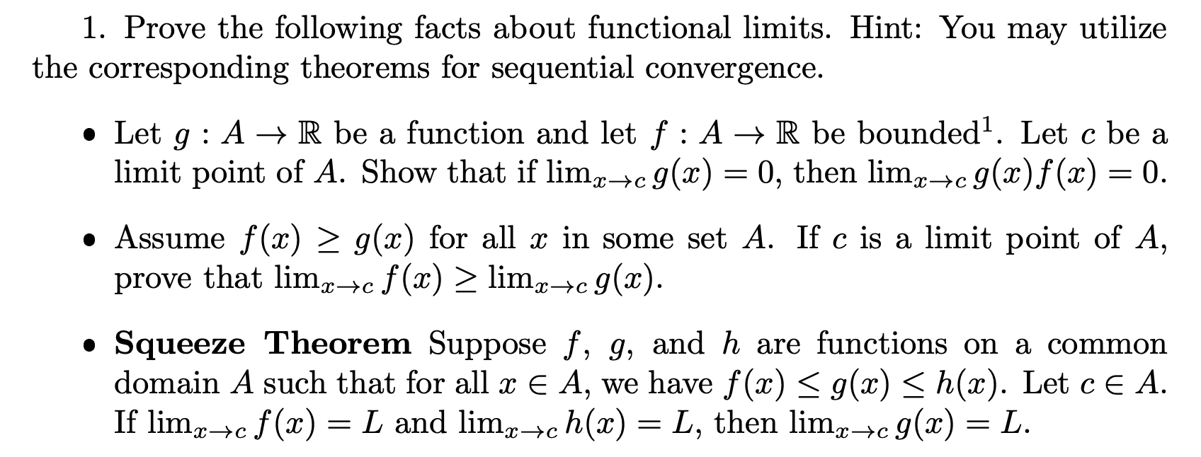 Solved 1. Prove the following facts about functional limits. | Chegg.com