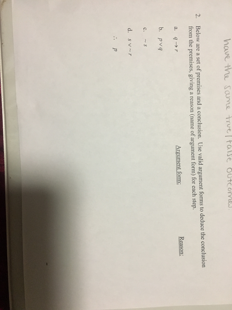 Solved Use Valid Argument Forms To Deduce The Conclusion