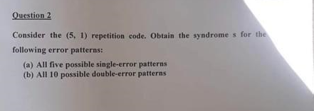 Solved Consider the (5,1) repetition code. Obtain the | Chegg.com
