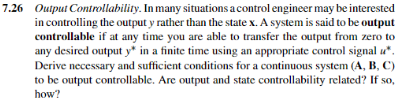 7.26 Output Controllability. In many situations a | Chegg.com