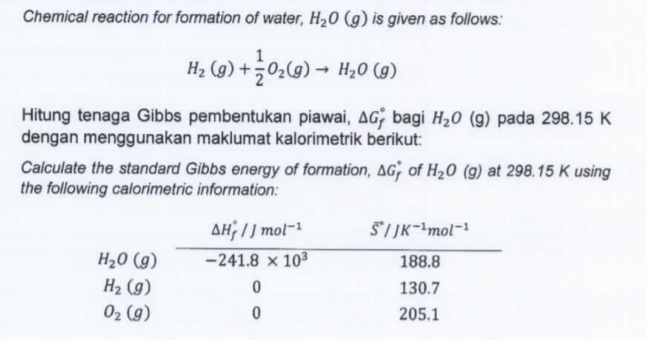 Solved Chemical reaction for formation of water, H20 (9) is | Chegg.com