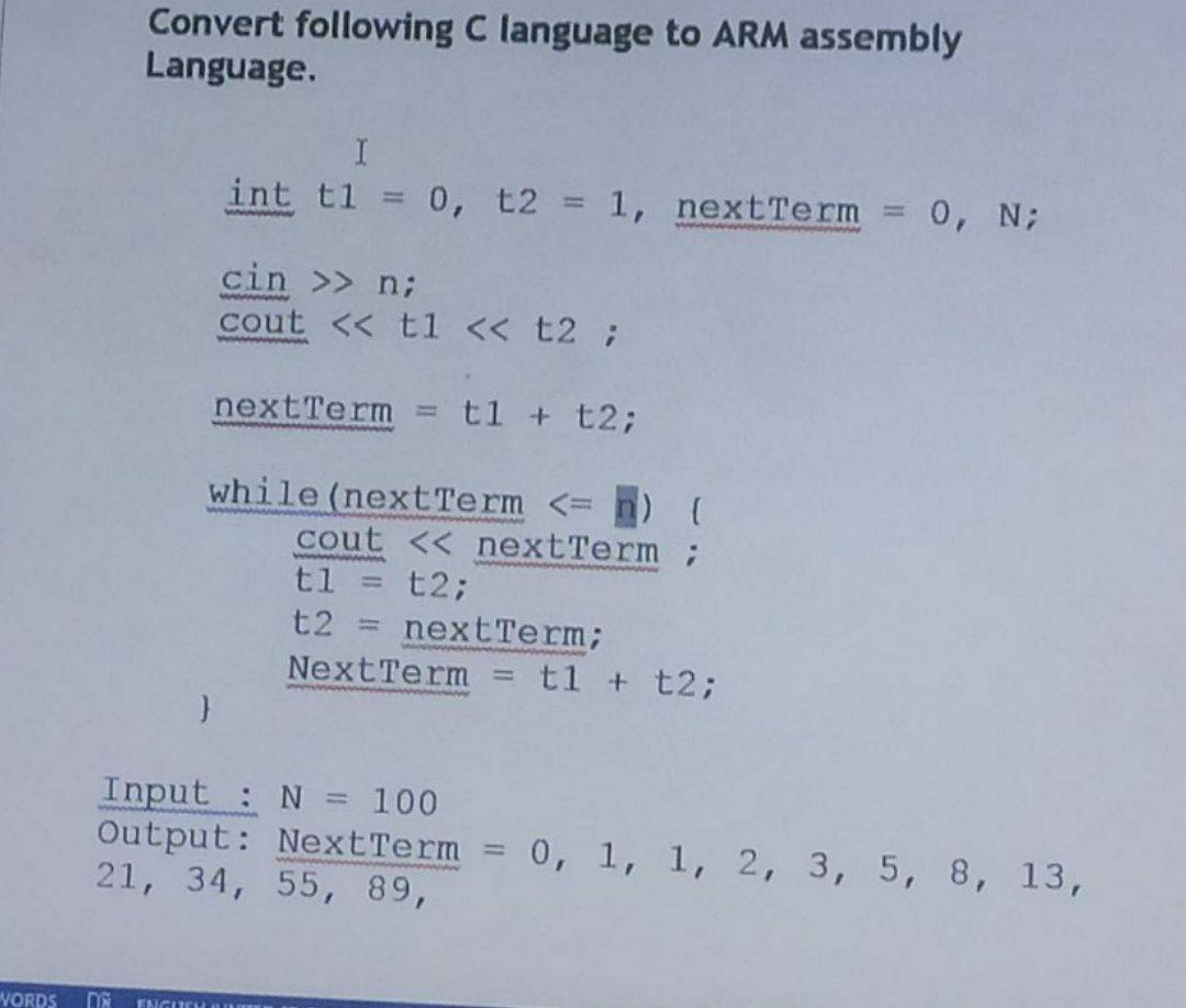 Solved Convert following C language to ARM assembly | Chegg.com