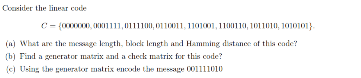 Solved Consider the linear code | Chegg.com