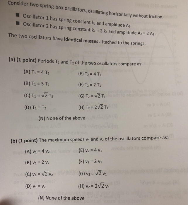 Solved Consider two spring-box oscillators, oscillating | Chegg.com