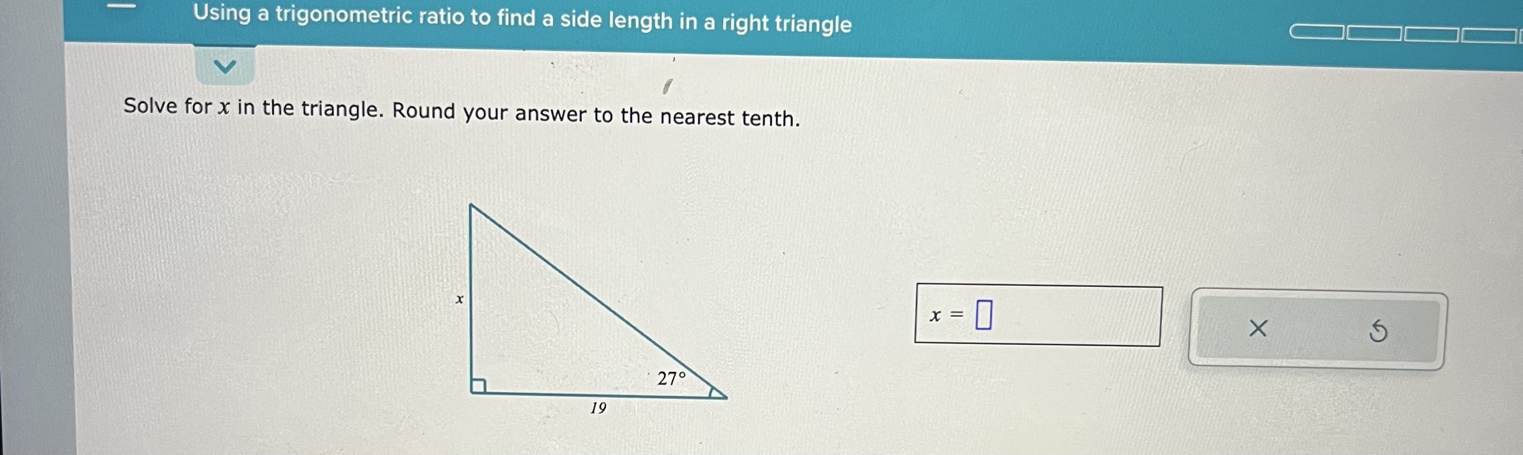 Solved Solve for x in the triangle. Round your answer to the | Chegg.com