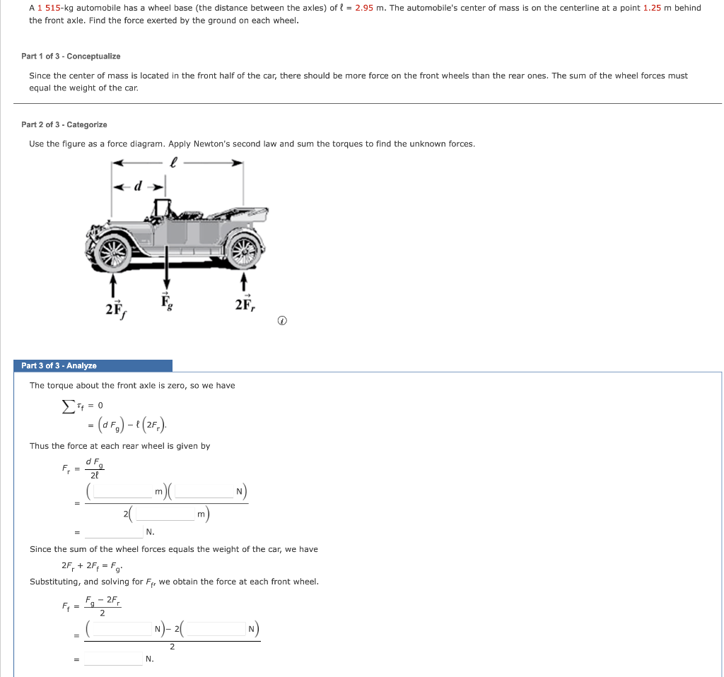 Solved A 1515−kg automobile has a wheel base (the distance | Chegg.com