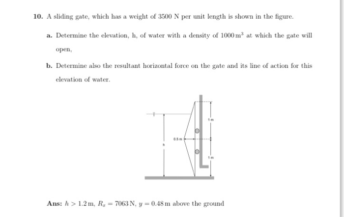 10. A sliding gate, which has a weight of 3500 N per | Chegg.com
